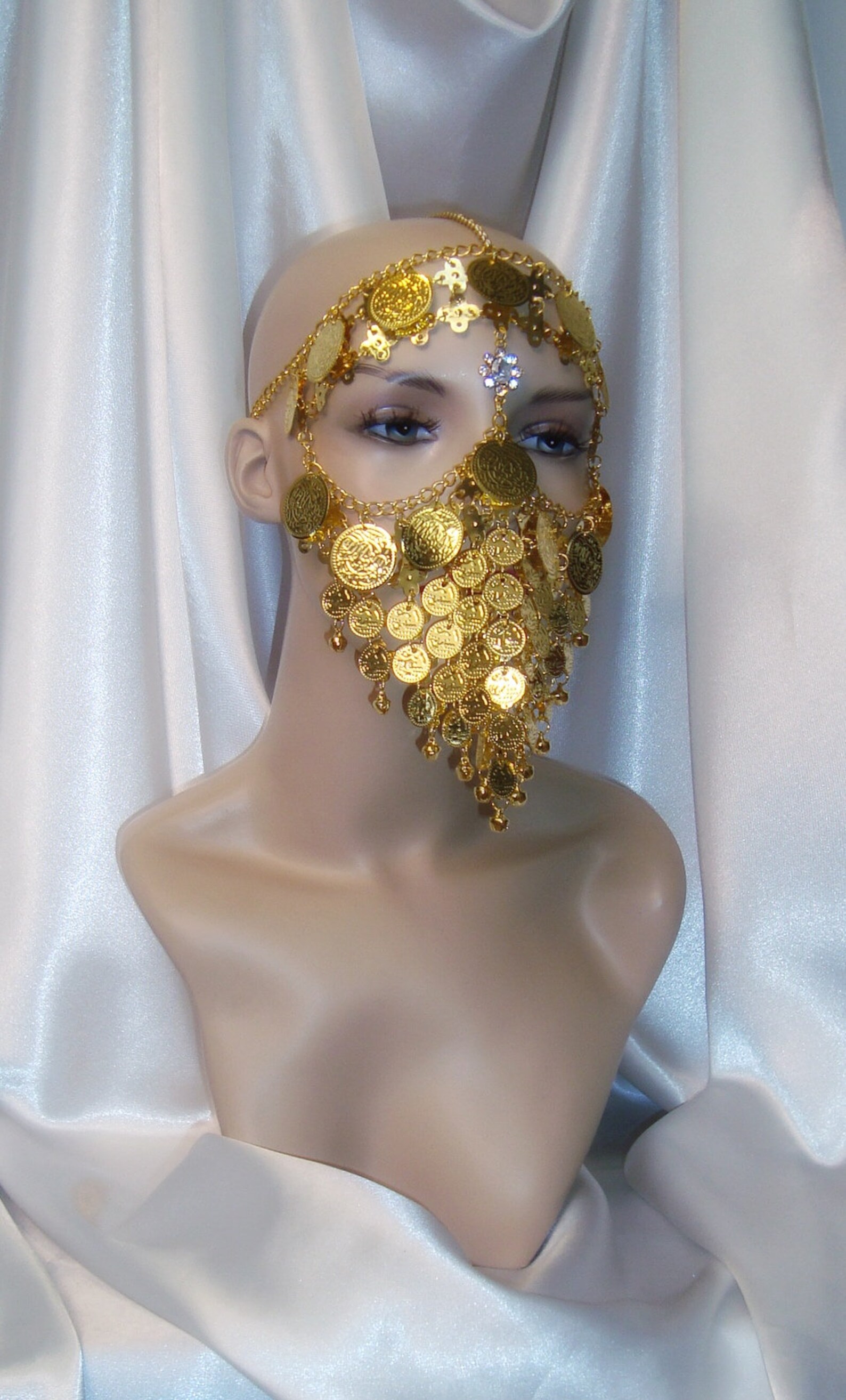 Gold Mask, Gold Headpiece, Face Veil, Chain Headpiece, Chain Face Veil ...