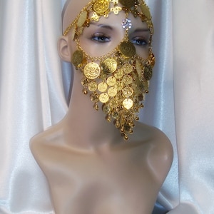Gold Mask, Gold Headpiece, Face Veil, Chain Headpiece, Chain Face Veil ...