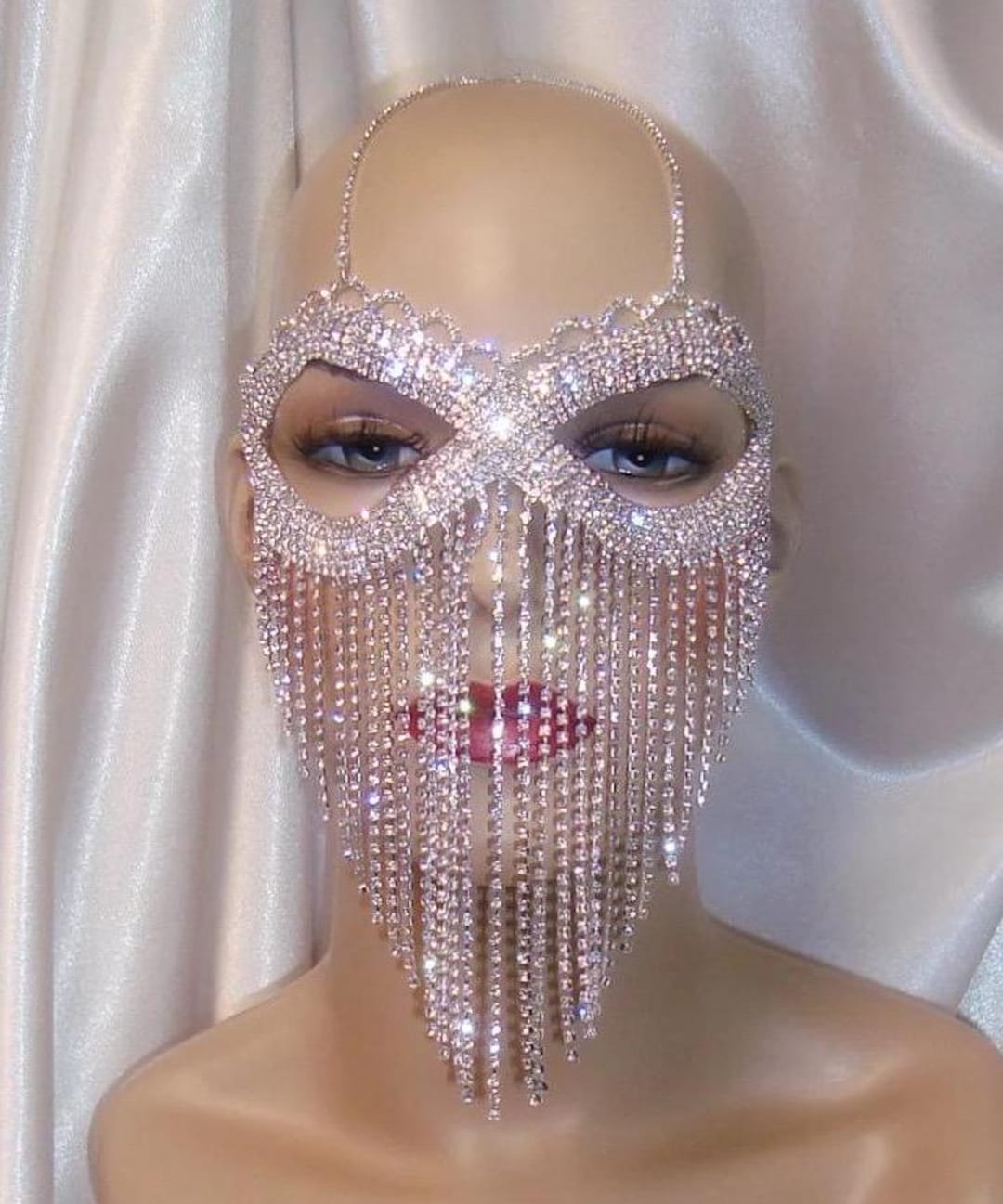 Rhinestone Mask, Crystal Masquerade Mask, Silver Wedding Mask, Bridal ...