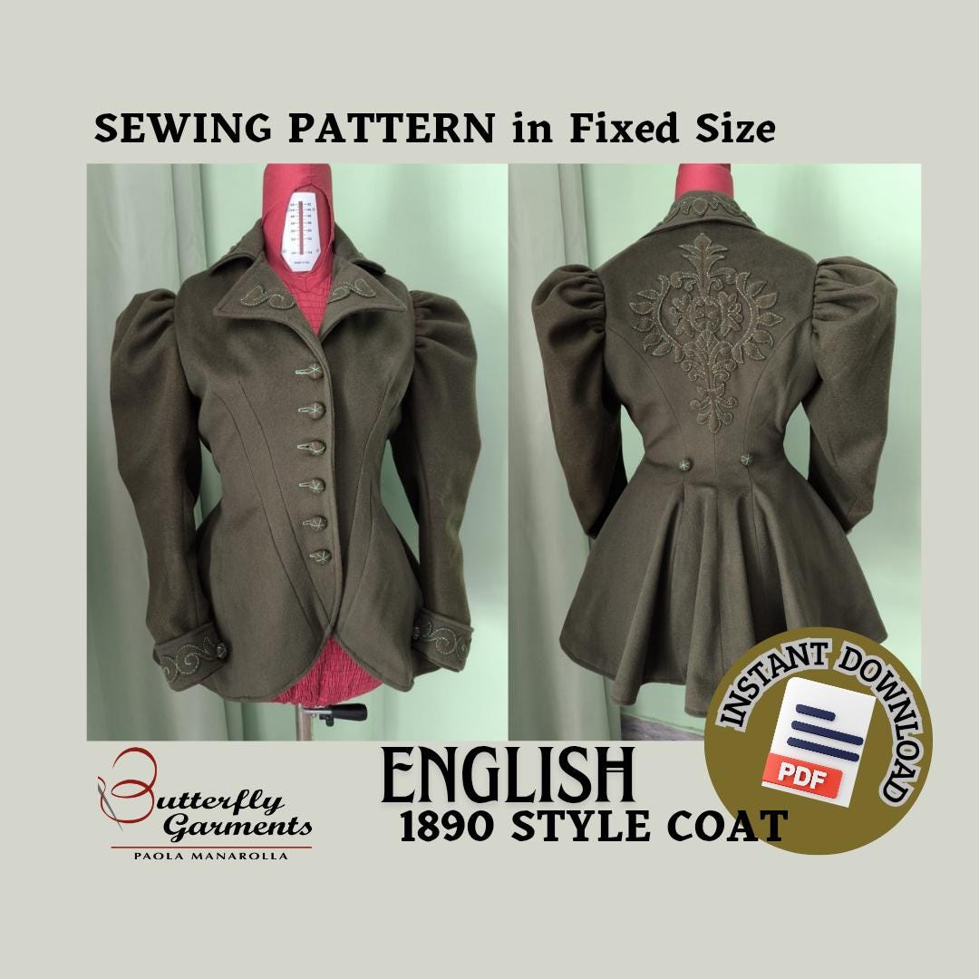 1890 Victorian Coat Pattern, Belle Epoque Edwardian Jacket M Size ...