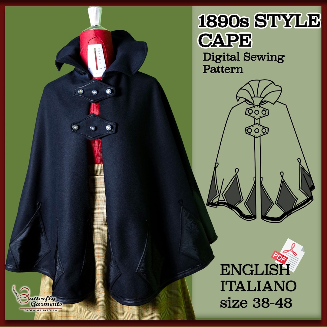 Gothic Victorian Cape Sewing Pattern PDF - 1890s Doctors Collar Cloak ...