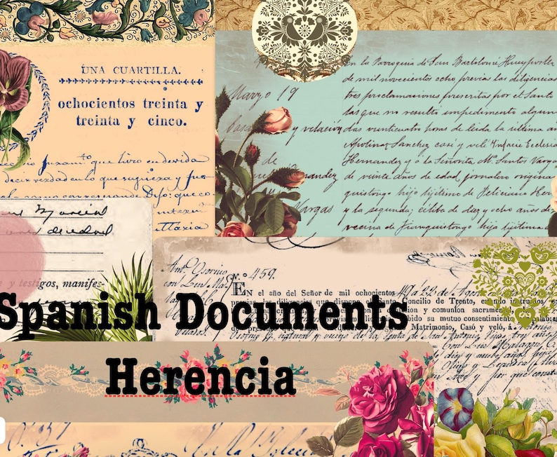 Spanish Documents, Herencia, Heritage, Vintage, Junk Journal - Etsy
