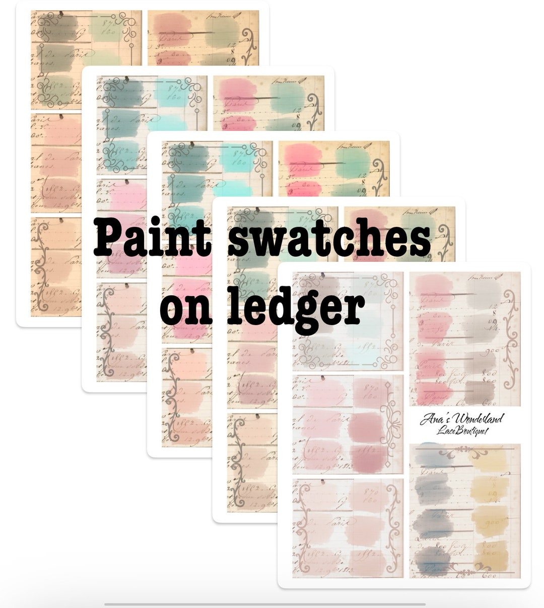 Paint Swatches on French Ledger, Junk Journal Ephemera, Water Color - Etsy