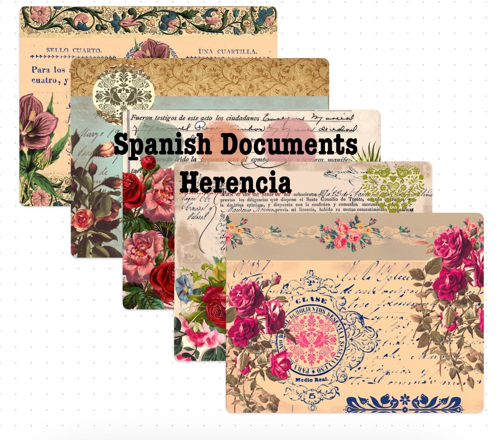Spanish Documents, Herencia, Heritage, Vintage, Junk Journal - Etsy
