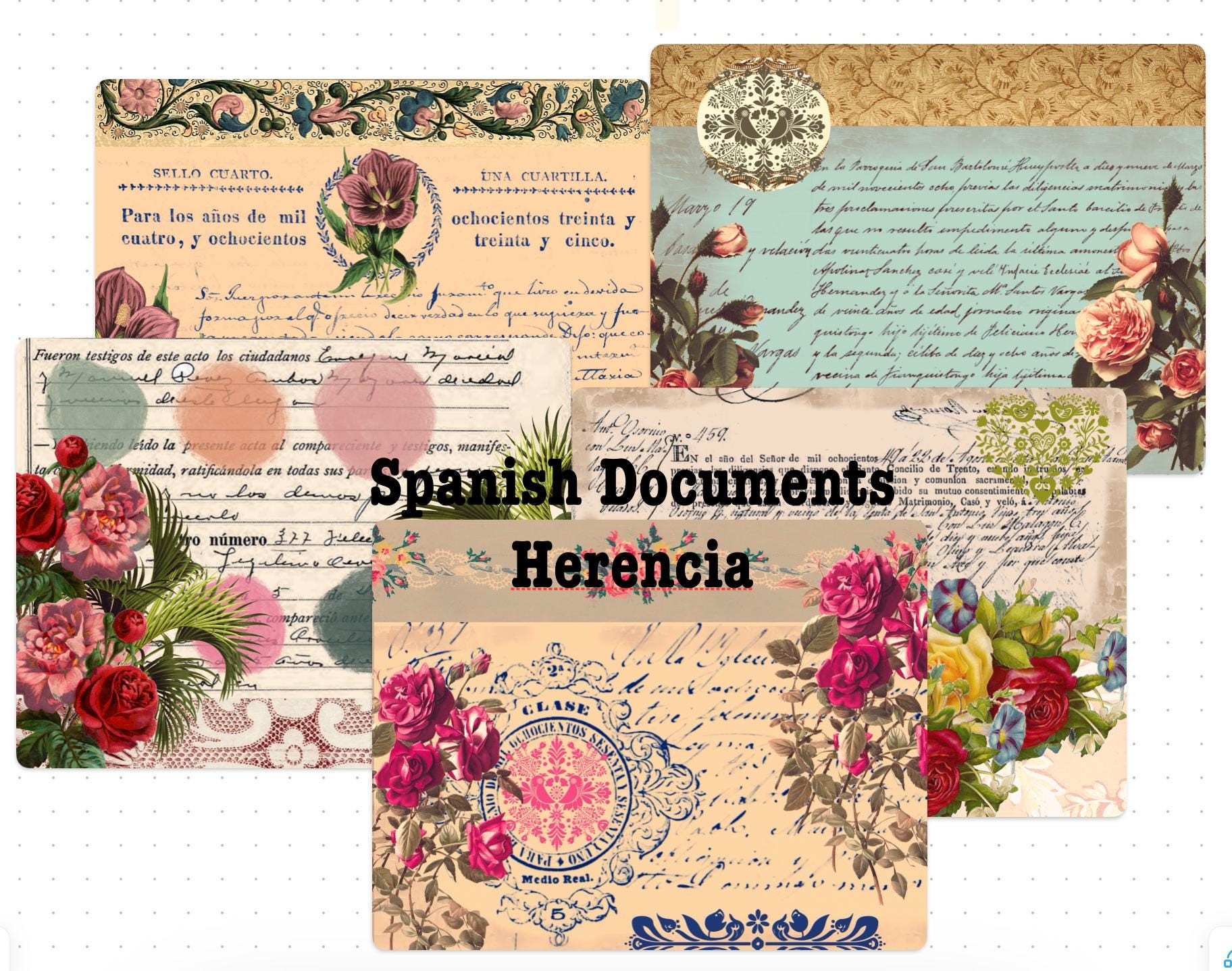 Spanish Documents, Herencia, Heritage, Vintage, Junk Journal - Etsy