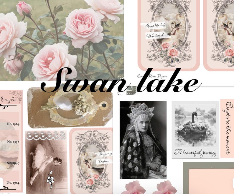 Swan Lake, 9 Page Collection, Shabby , Feminine, Soft Vintage Vibes ...