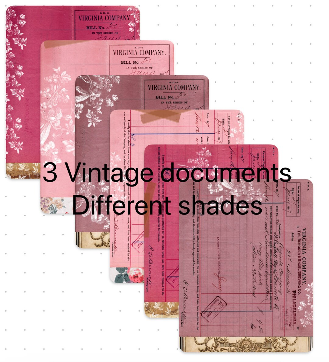 Vintage Documents Pink Tones - Etsy