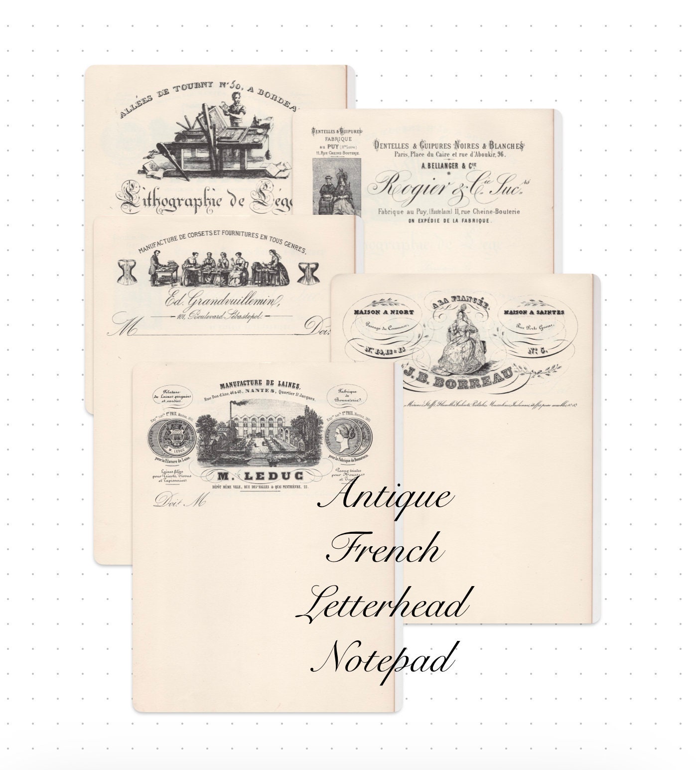 French Antique Letterhead Notepad - Antique Ephemera for Junk Journals ...