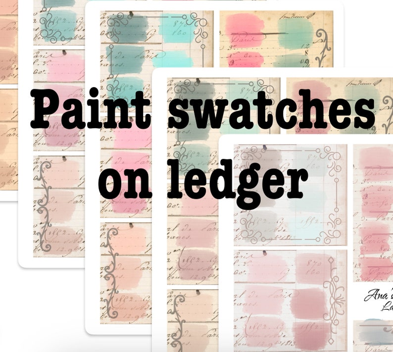 Paint Swatches on French Ledger, Junk Journal Ephemera, Water Color - Etsy