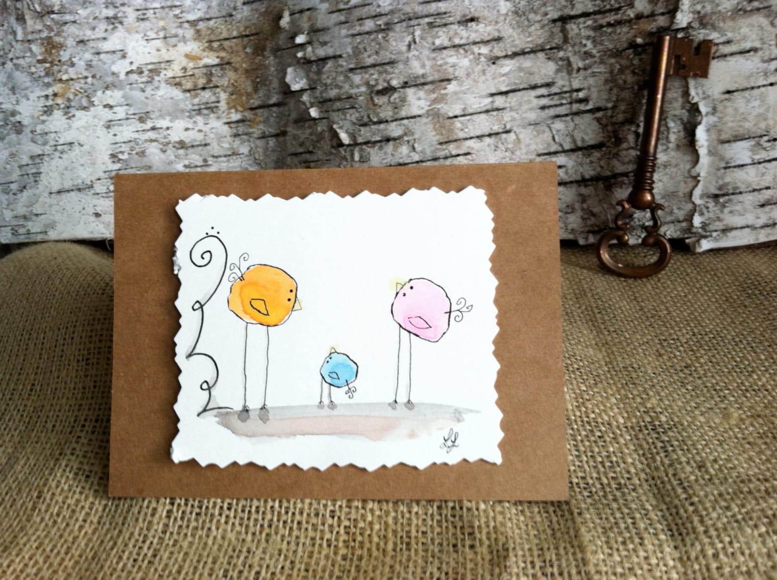 Whimsical Handmade Watercolor Birds Notecards BLANK - Set of 4 - Etsy