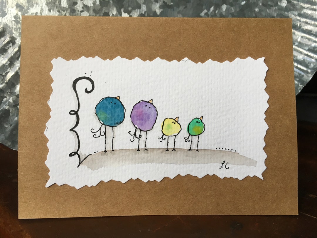 Whimsical Handmade Watercolor Birds Notecards BLANK - Set of 4 - Etsy
