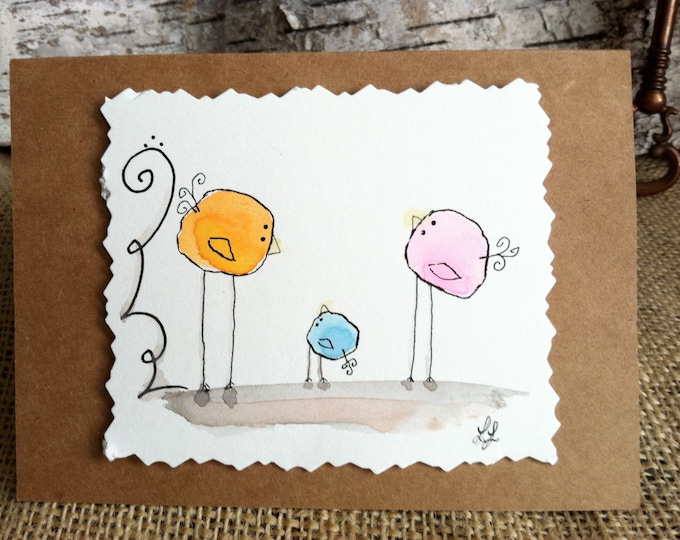 Whimsical Handmade Watercolor Birds Notecards BLANK Set of 4 - Etsy