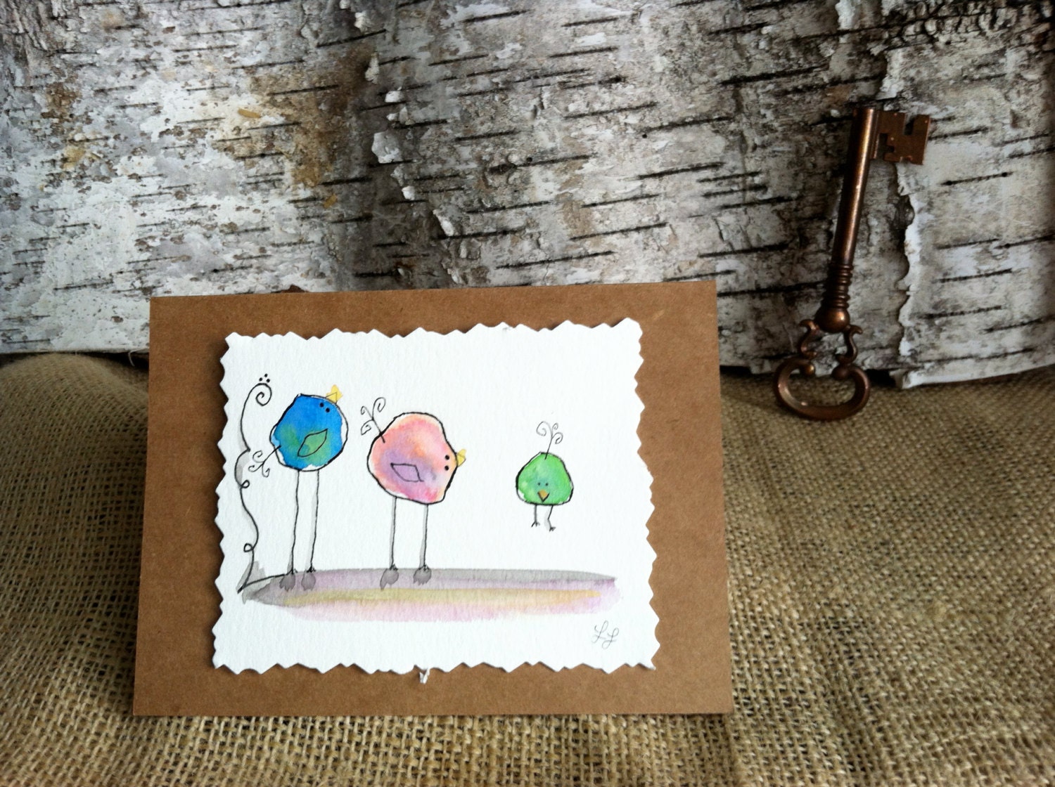 Whimsical Handmade Watercolor Birds Notecards BLANK - Set of 4 - Etsy