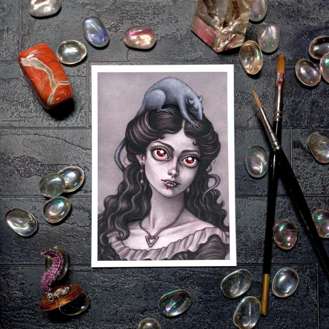 Rat Vampire Strange Watercolor Painting, Dark Art Print Surrealism ...
