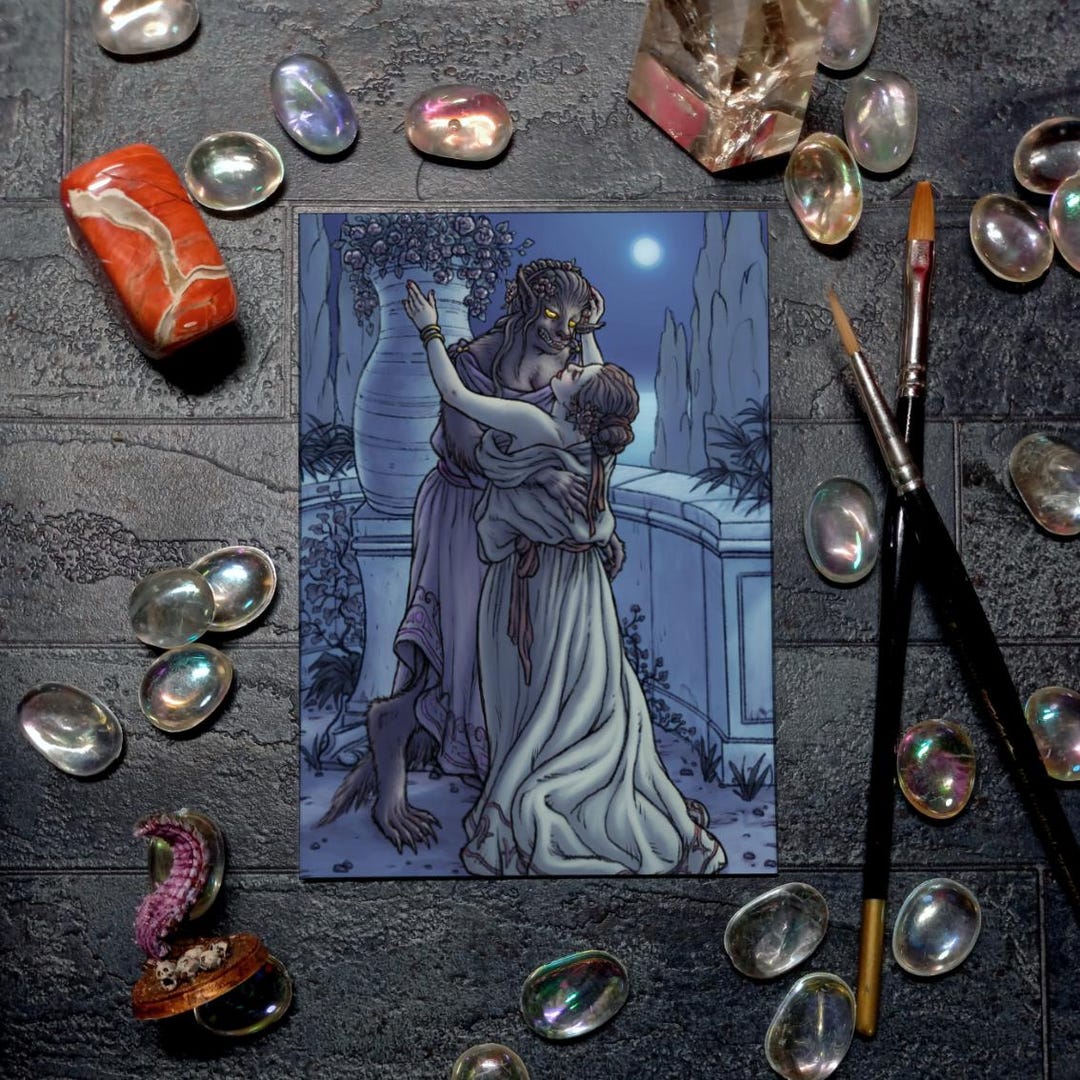 Werewolf Girlfriend Dark A6 Art Print, Romantic Sapphic Love, Creepy ...
