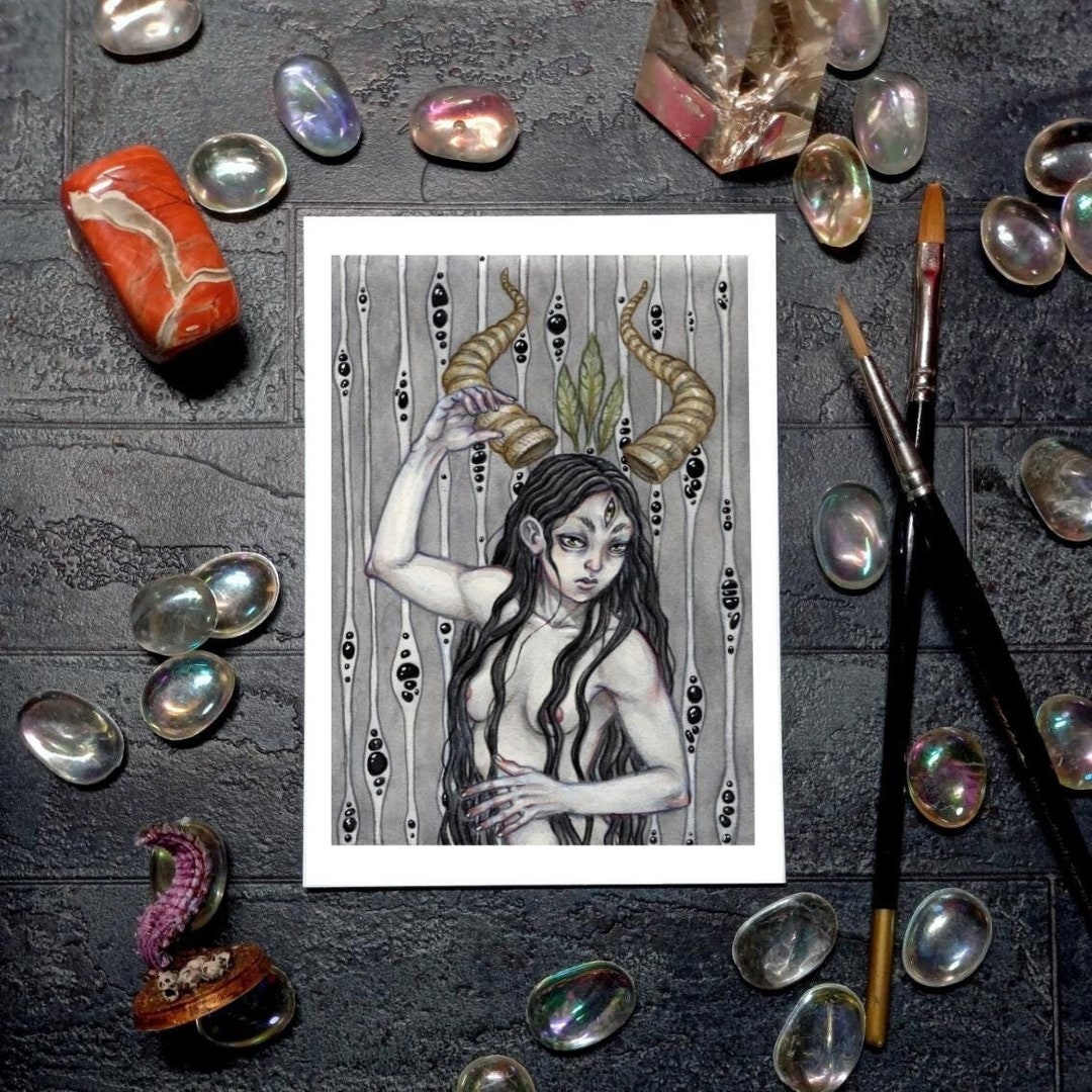 Lilith Strange Watercolor Painting, Dark Art Print, Surreal Occult ...