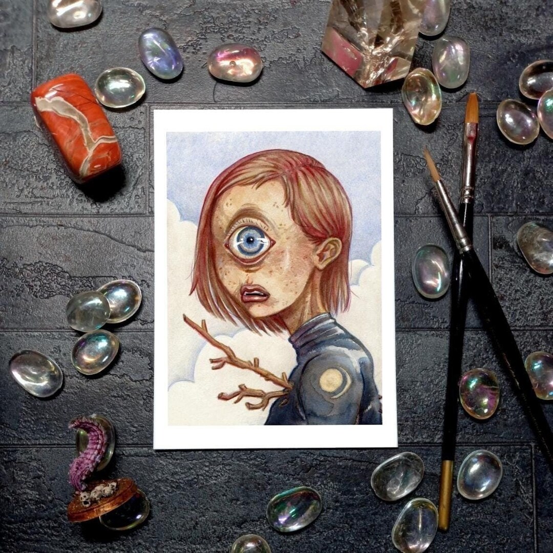 Creepy Cute Cyclops, Watercolor Painting, Dark Art Print, Surrealism ...