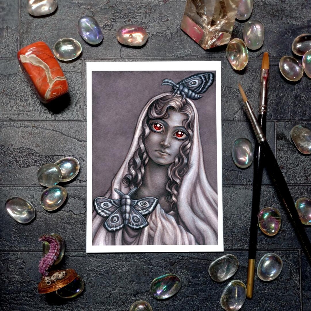 Ghost Girl Portrait, Eyes Moth Wall Decor, Creepy Cute Dark Art Print ...