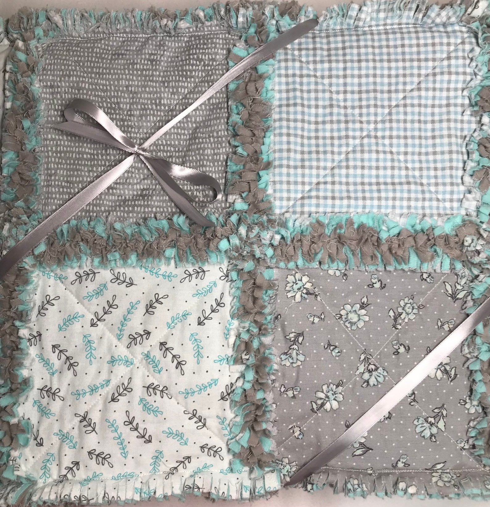 Aqua Blue and Gray Rag Quilt Throw FREE SHIPPING - Etsy