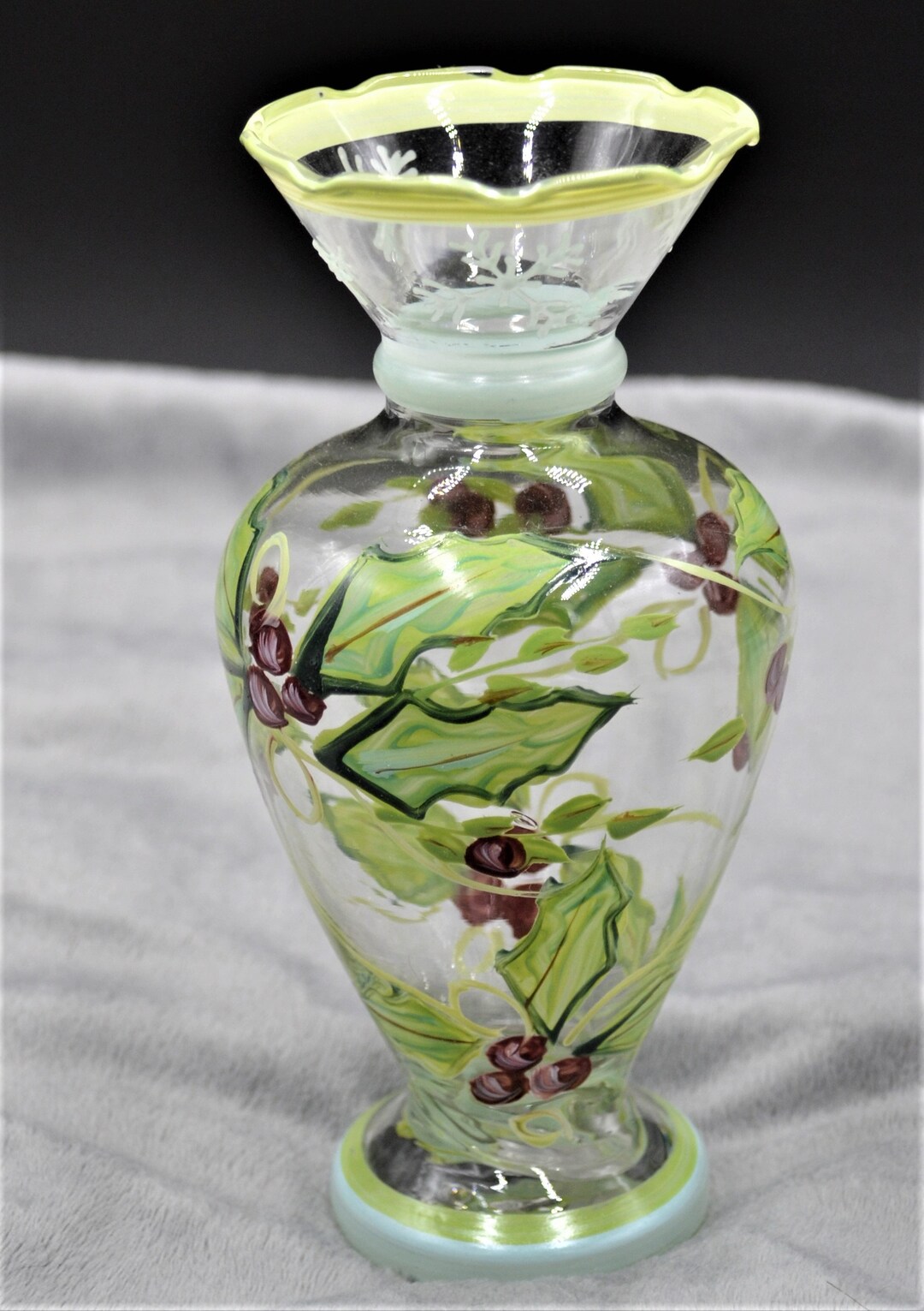 Tracy Porter Hand Painted Vase for the Holidays Holly and Snowflakes ...