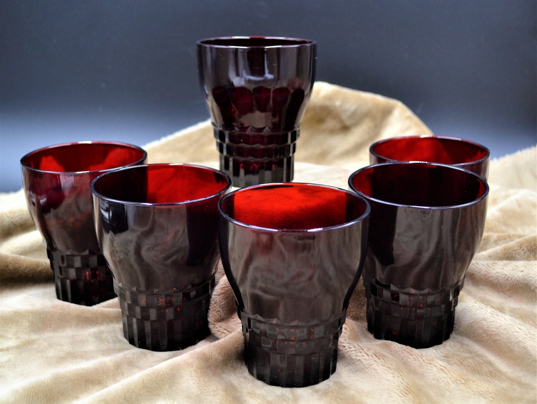 Anchor Hocking Royal Ruby Windsor Glasses Set of 6 Beautiful Dark Ruby ...