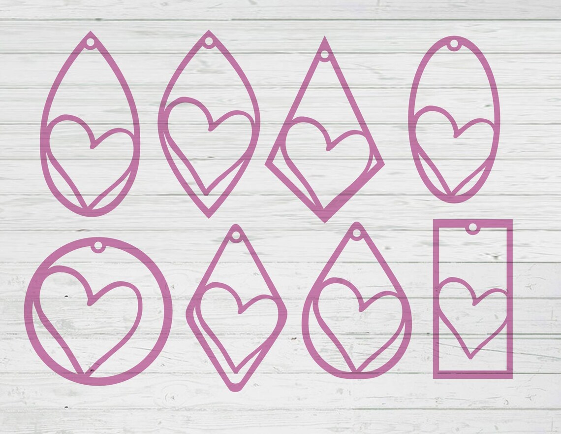 Heart Shape Earrings Template Svg Dxf Png Ai Files - Etsy
