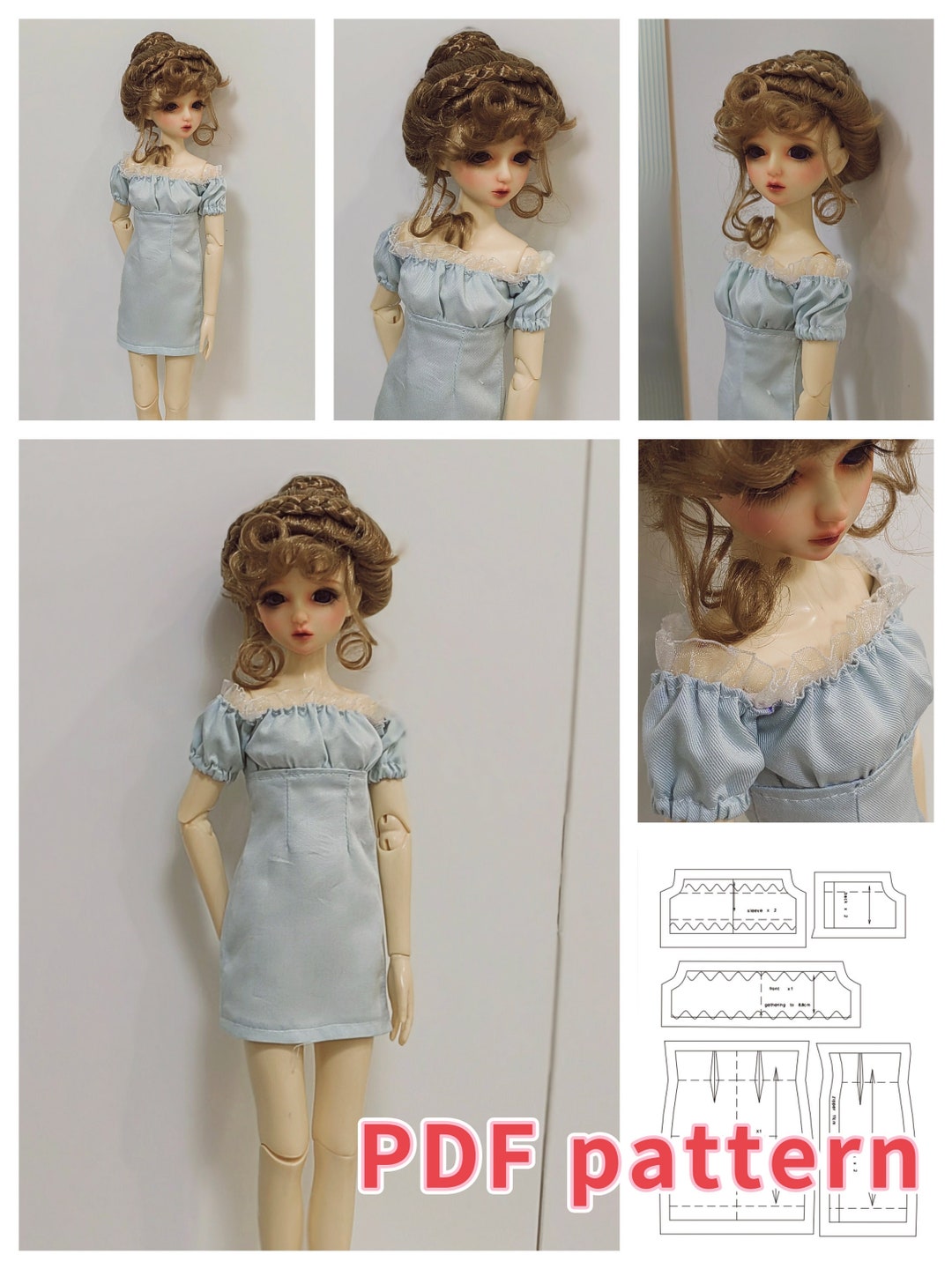 PDF Sewing Pattern , Evening Dress With Elastic Lace for 1/4 BJD MSD ...