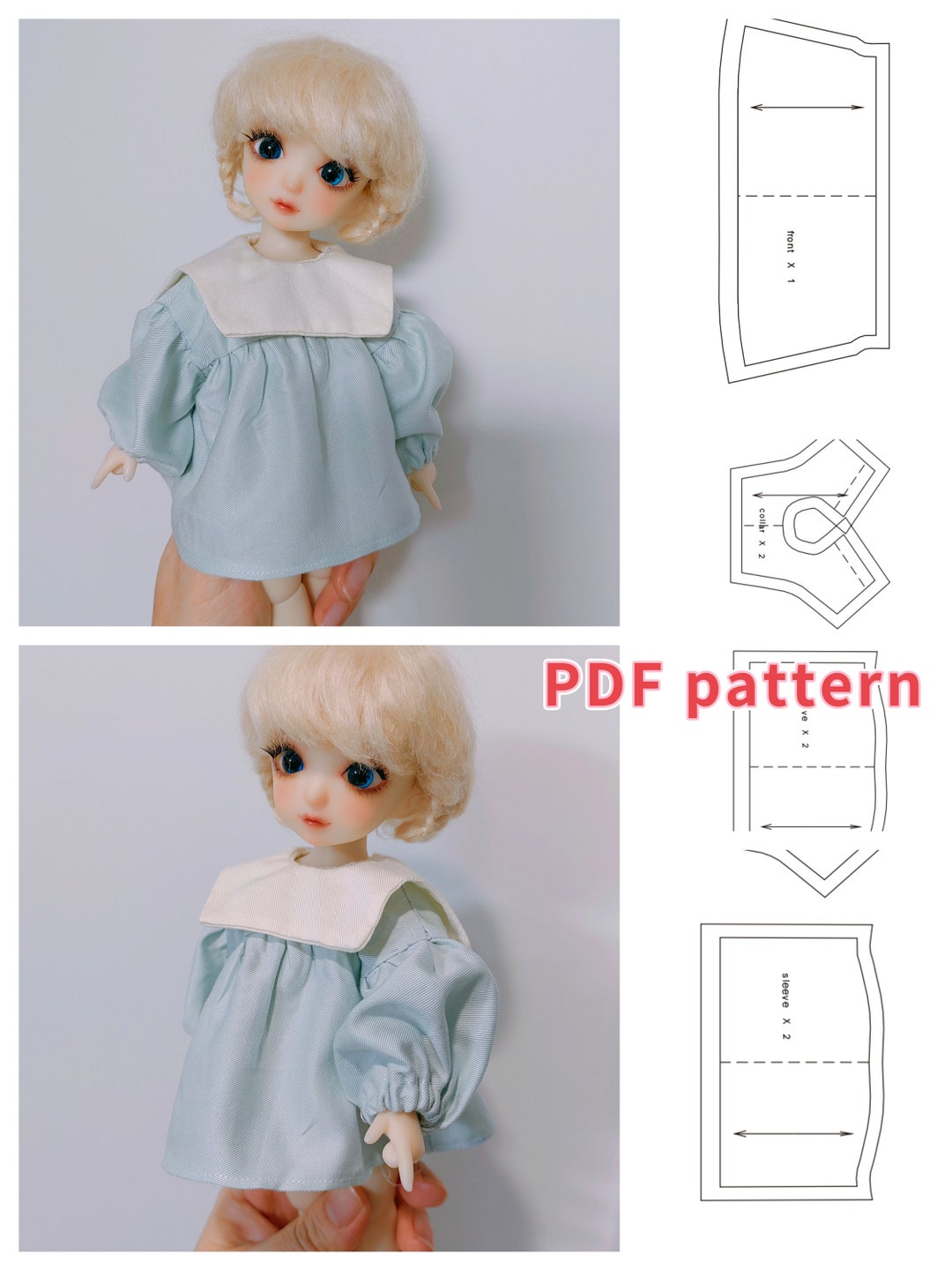 PDF Sewing Pattern , Doll Clothes Pattern of 1/6 BJD YOSD Blouse , Easy ...