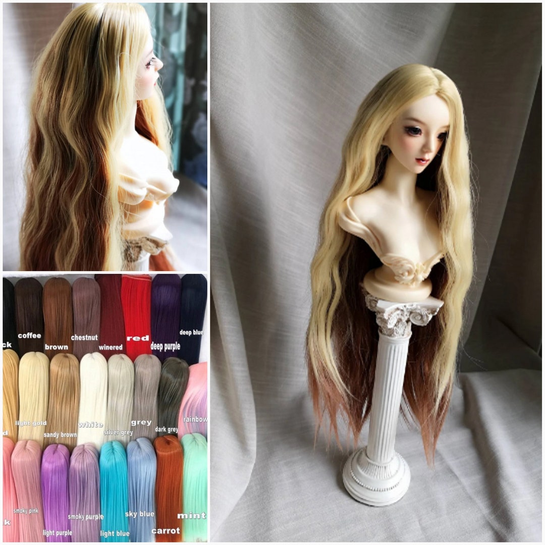 Custom-made BJD Doll Hair Wig Heat Resistant Long Wavy One Color or Two ...