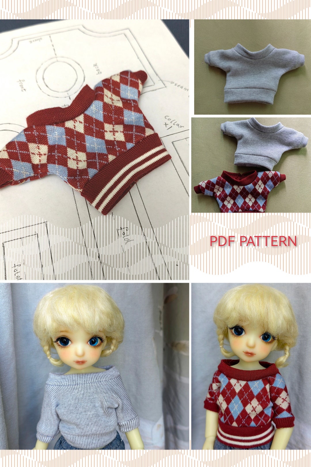 PDF Pattern Step by Step Photo Tutorial, Doll Clothes Pattern of 1/6 ...