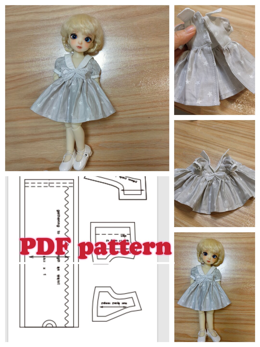 PDF Sewing Pattern , Lapel Collar Dress for 1/6 BJD YOSD Doll Clothes ...