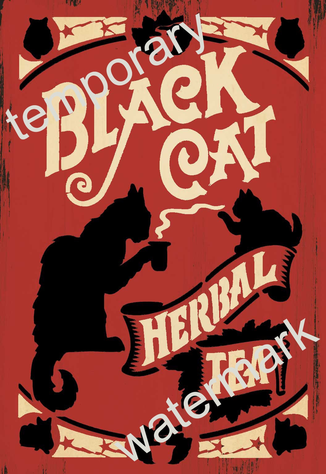 Black Cat Tea Halloween Tavern Style Distressed Sign Printed - Etsy