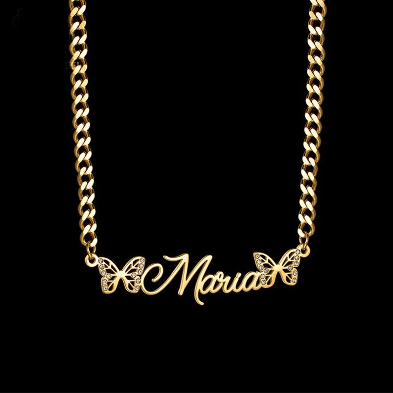 Butterfly Name Necklace Custom Charm Necklace Trendy Personalized ...