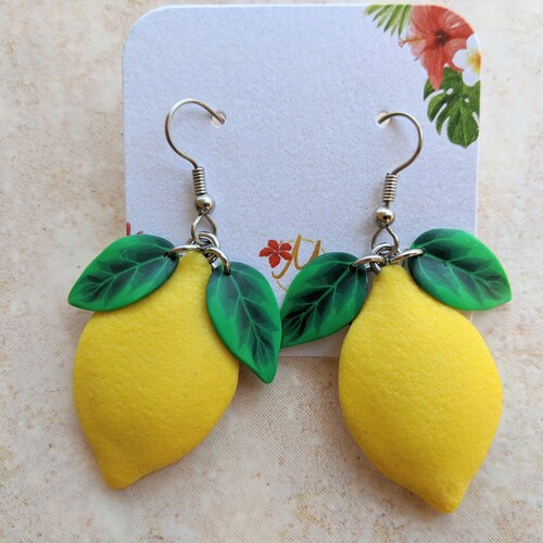 Lemon Earrings Yellow Lemon Earrings Tropical Earrings - Etsy Israel