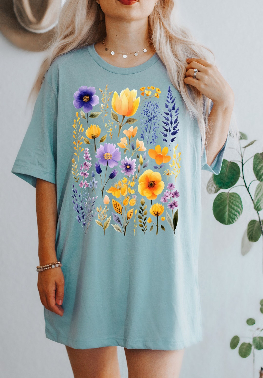 Vintage Yellow Floral Shirt, Flower Shirt, Botanical Shirt, Hippie ...