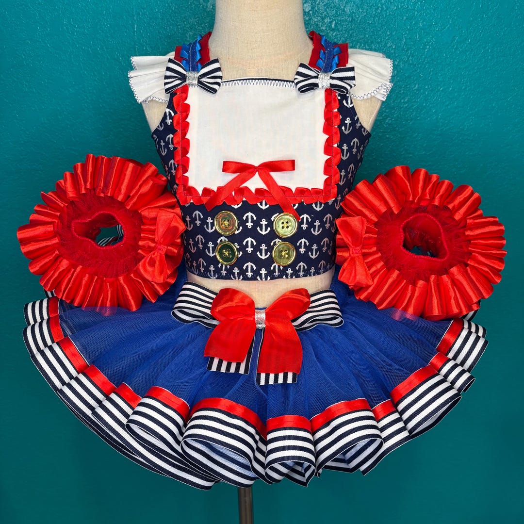 Sailor Nautical Tutu Outfit Pageant Dress Gift Set Navy Ocean MADE TO ...