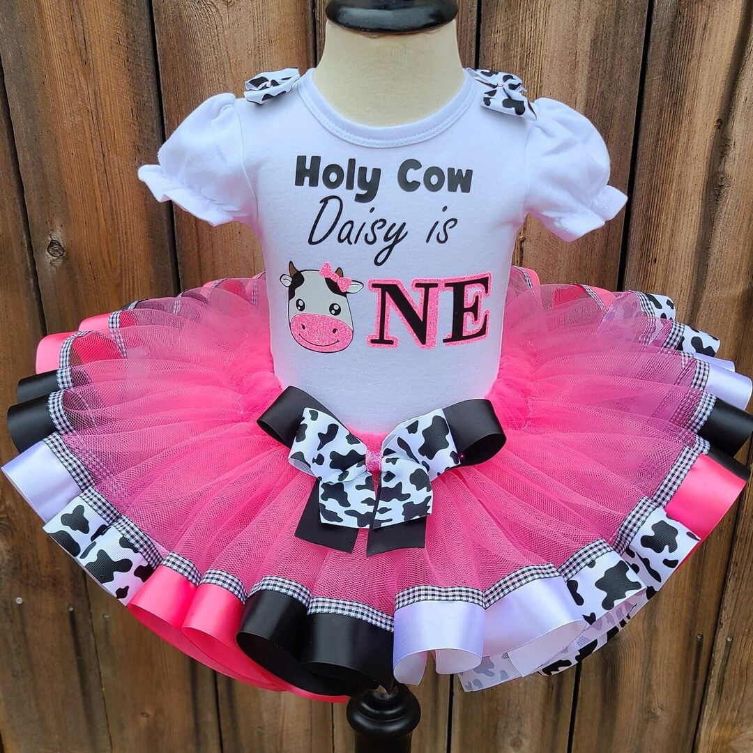 Pink Farm Girl Birthday Tutu Outfit Holy Cow Custom Dress Gift Set - Etsy