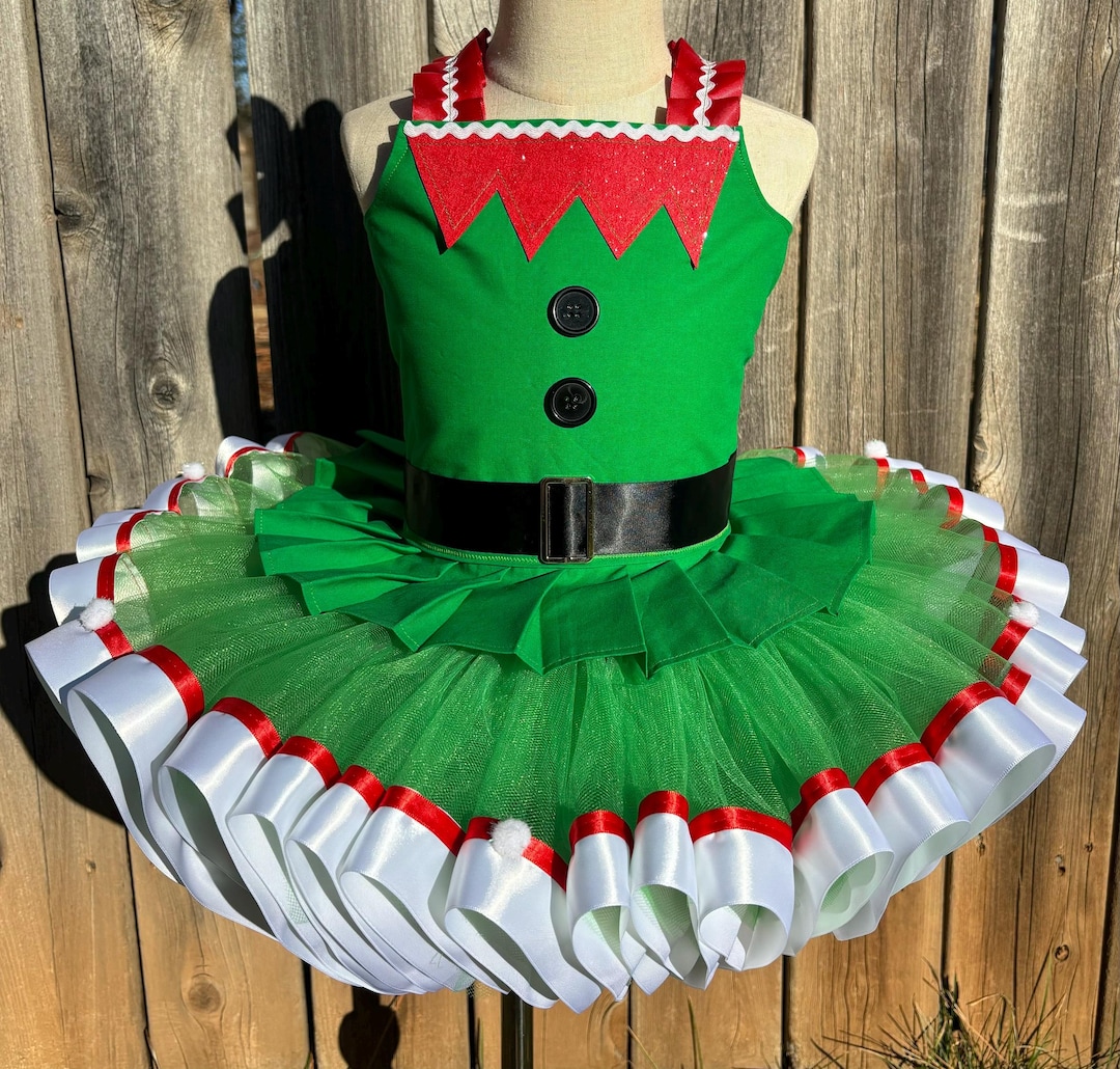 Elf Tutu Outfit Dress Pageant Christmas Birthday Costume Gift Set Girl ...