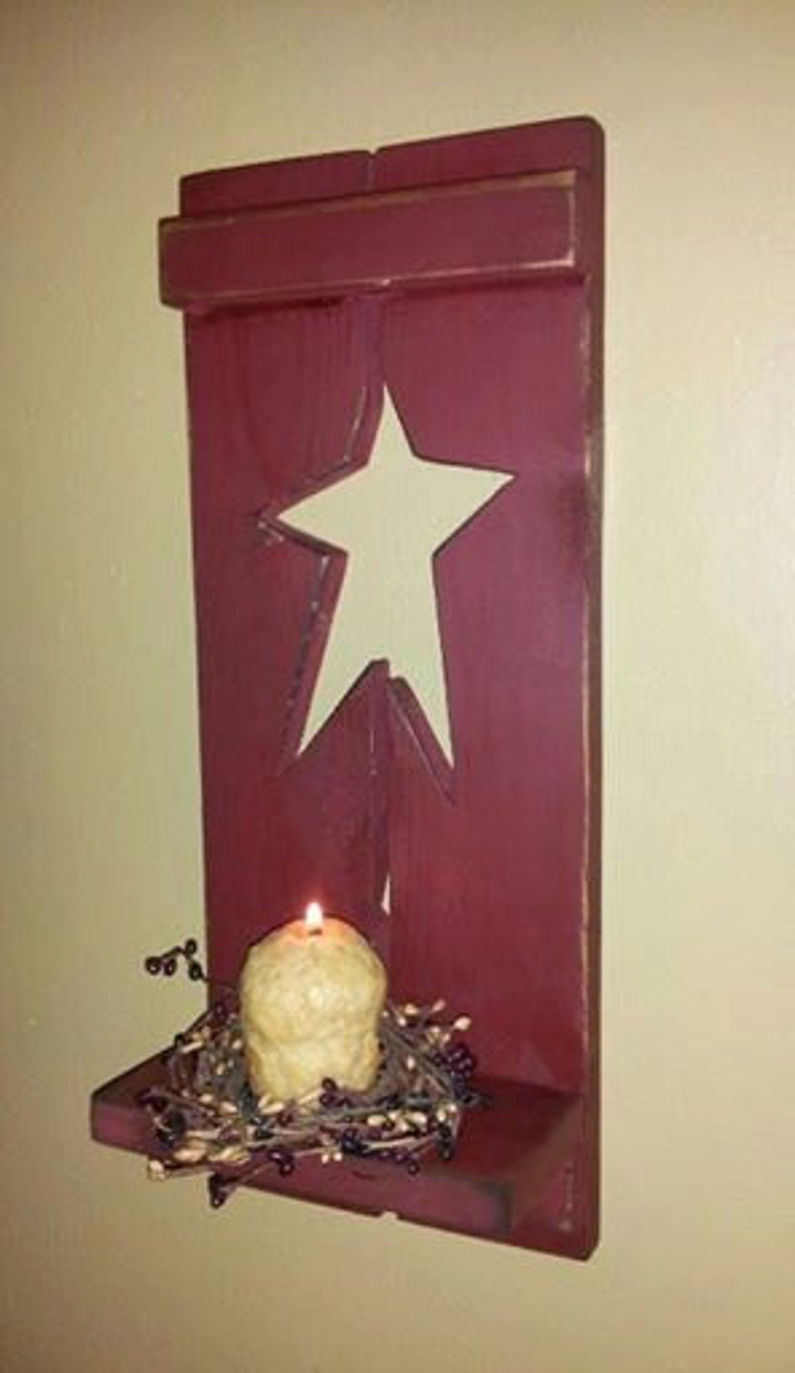 Primitive Star Wooden Shutter Shelf Candle Sconce - Etsy