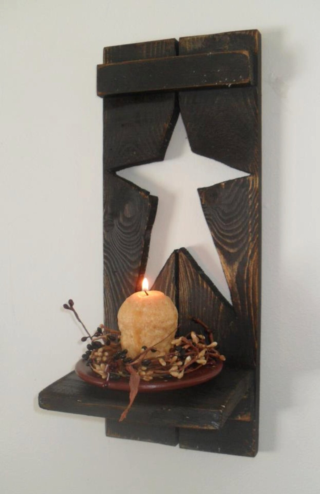 Primitive Star Wooden Shutter Shelf Candle Sconce - Etsy