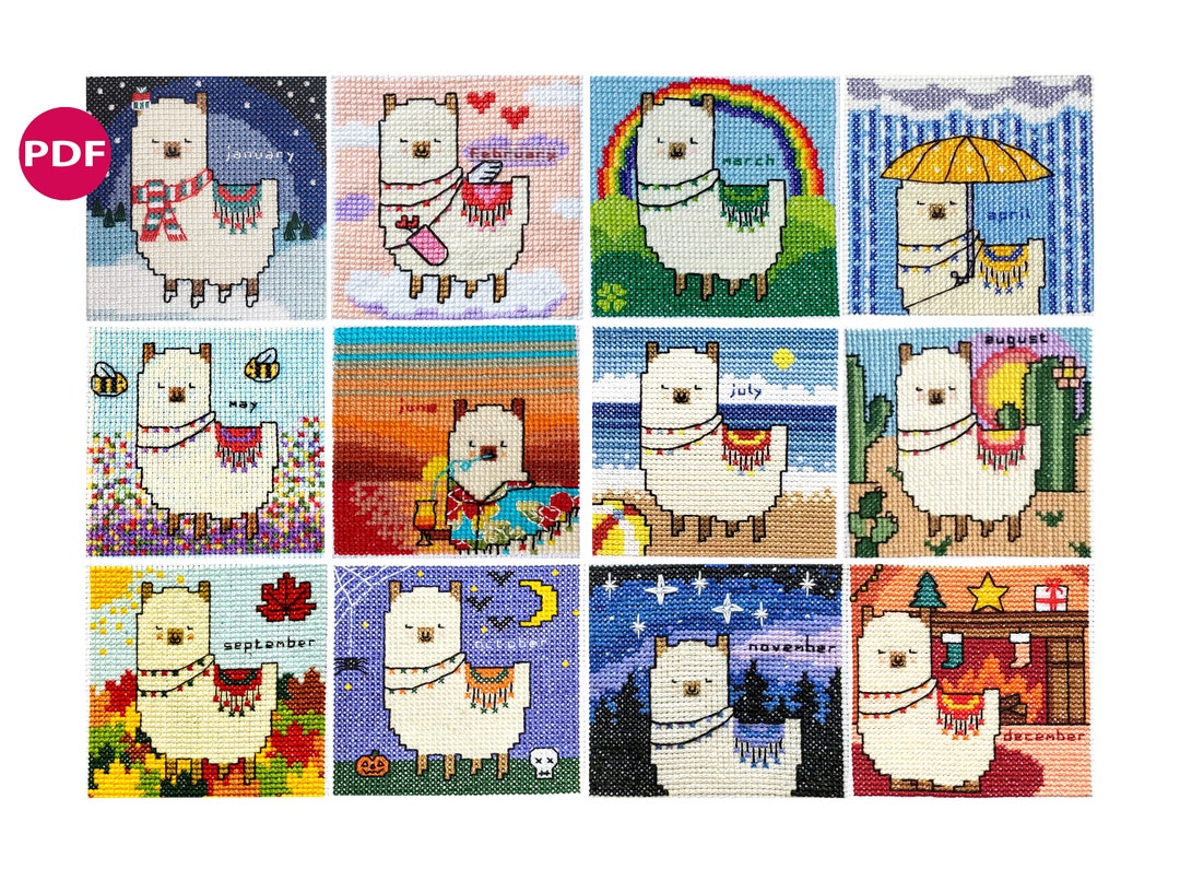 Llama Calendar Cross Stitch Bundle - All 12 Months - PDF Pattern ...