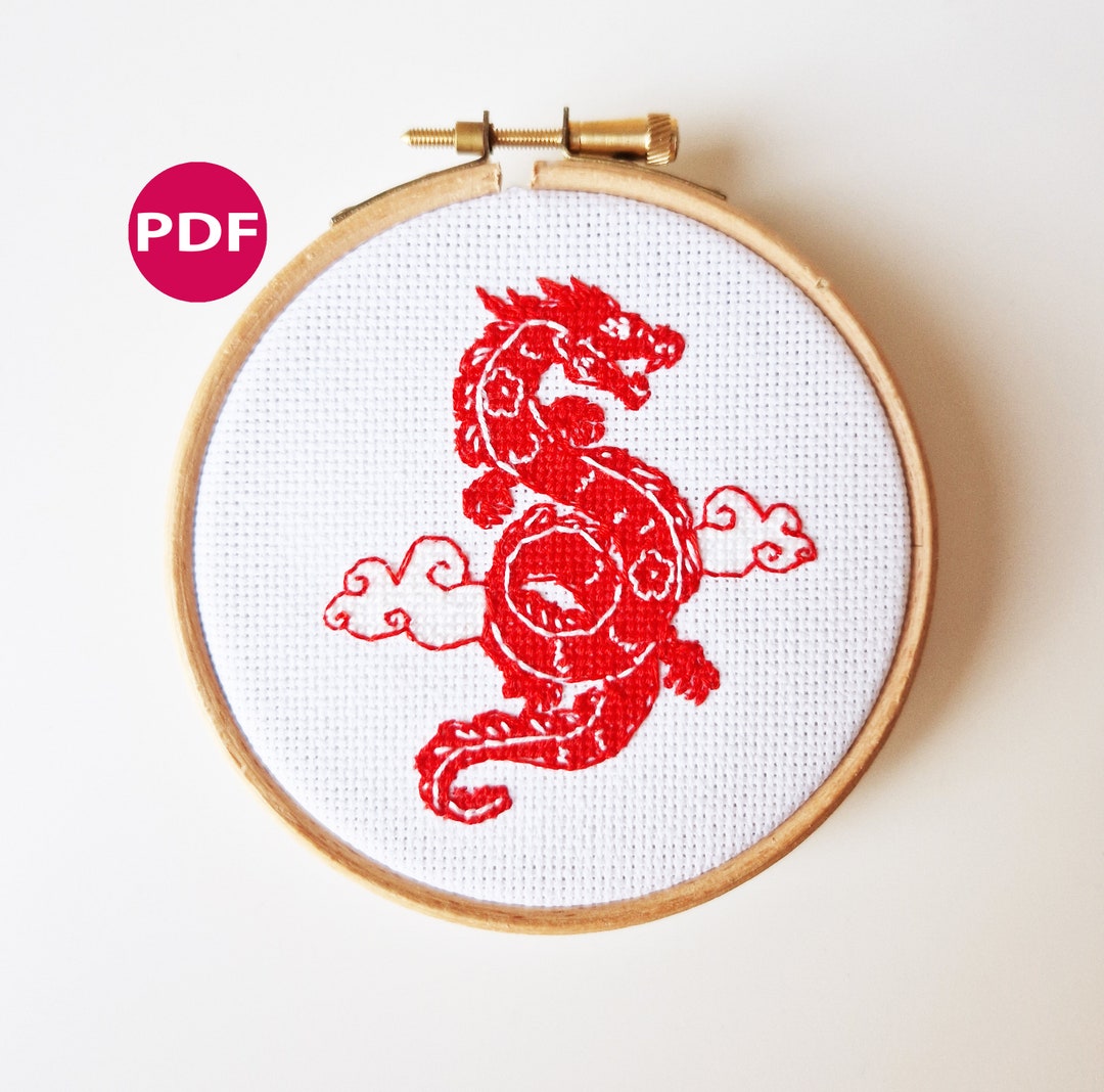 Year of the Dragon Cross Stitch Pattern | Lunar New Year Embroidery ...
