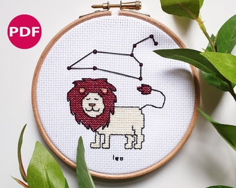 Leo Modern Cross Stitch Pattern Zodiac Star Sign Instant Pdf Download ...