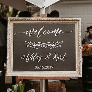Wedding Welcome Sign Vinyl Decal - Custom Calligraphy Sign Names and ...