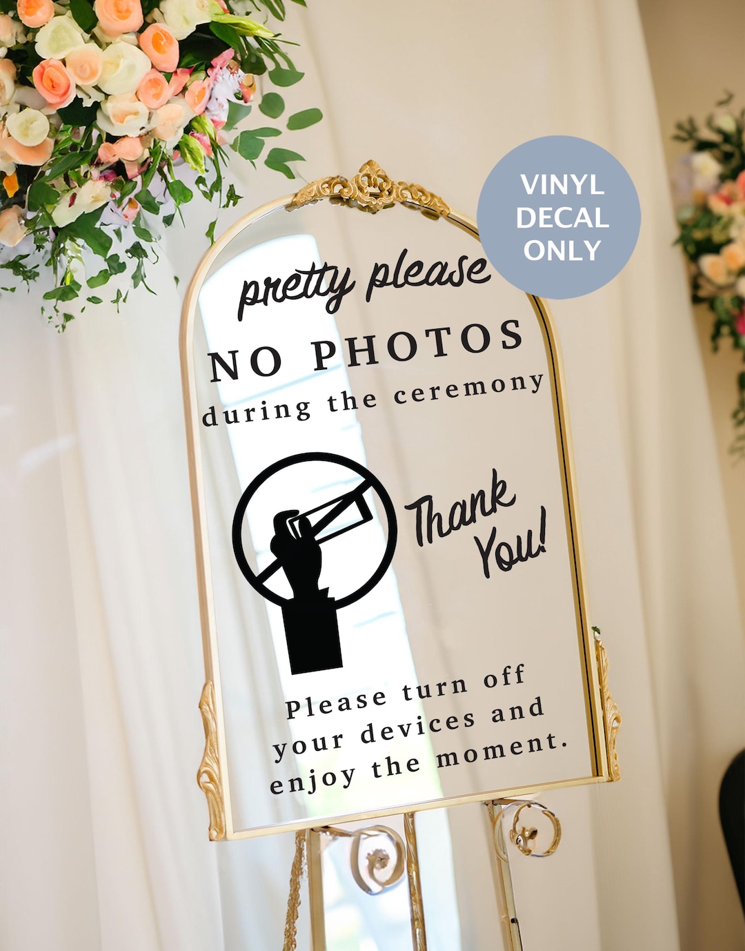 No Phones Wedding Ceremony Sign Decal, Turn off Devices Unplugged ...