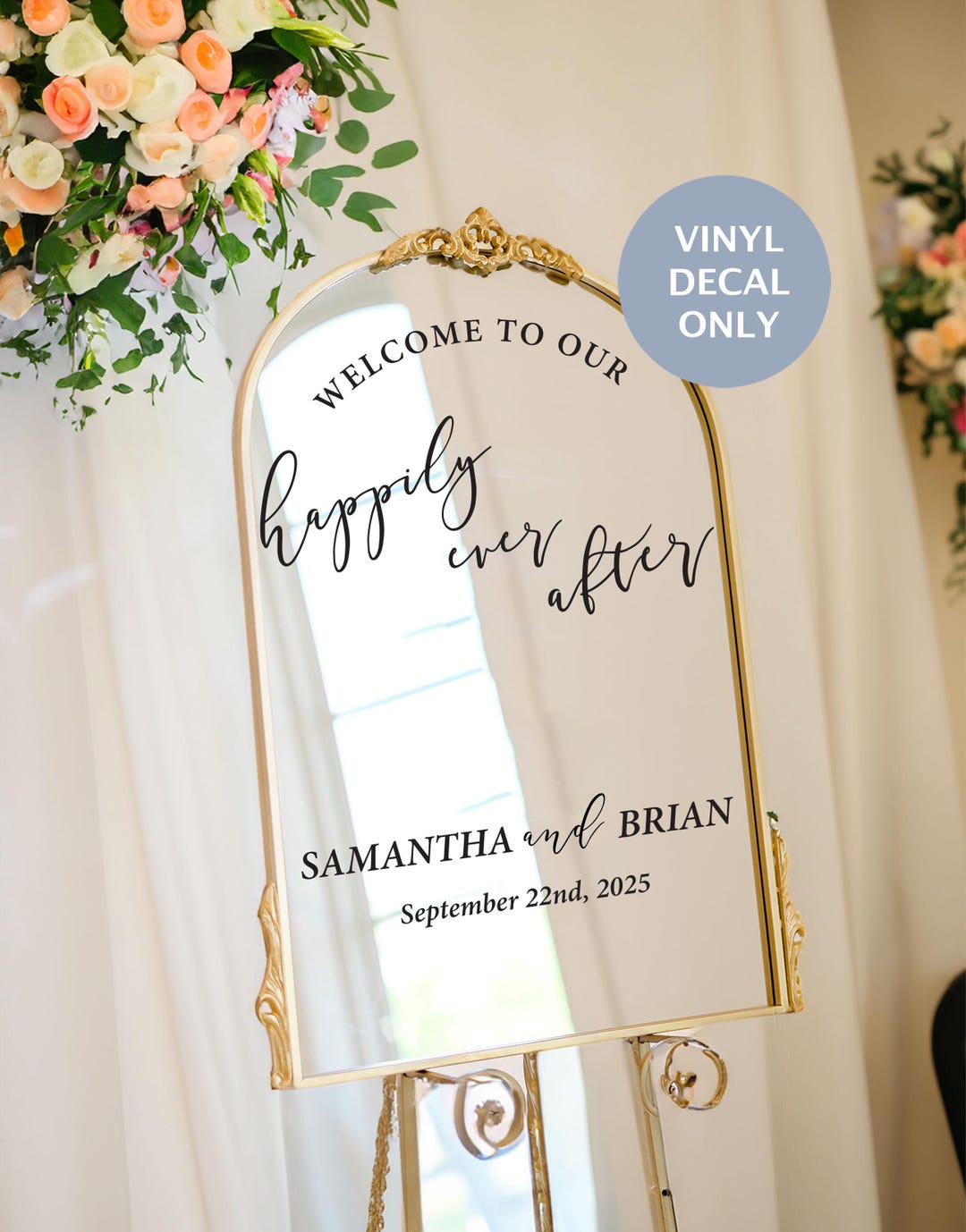 Happily Ever After Wedding Mirror Decal, Custom Welcome Sign Sticker ...