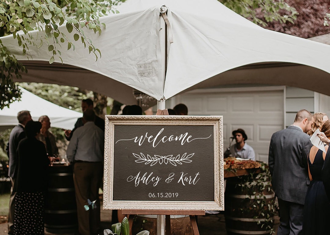Wedding Welcome Sign Vinyl Decal - Custom Calligraphy Sign Names and ...