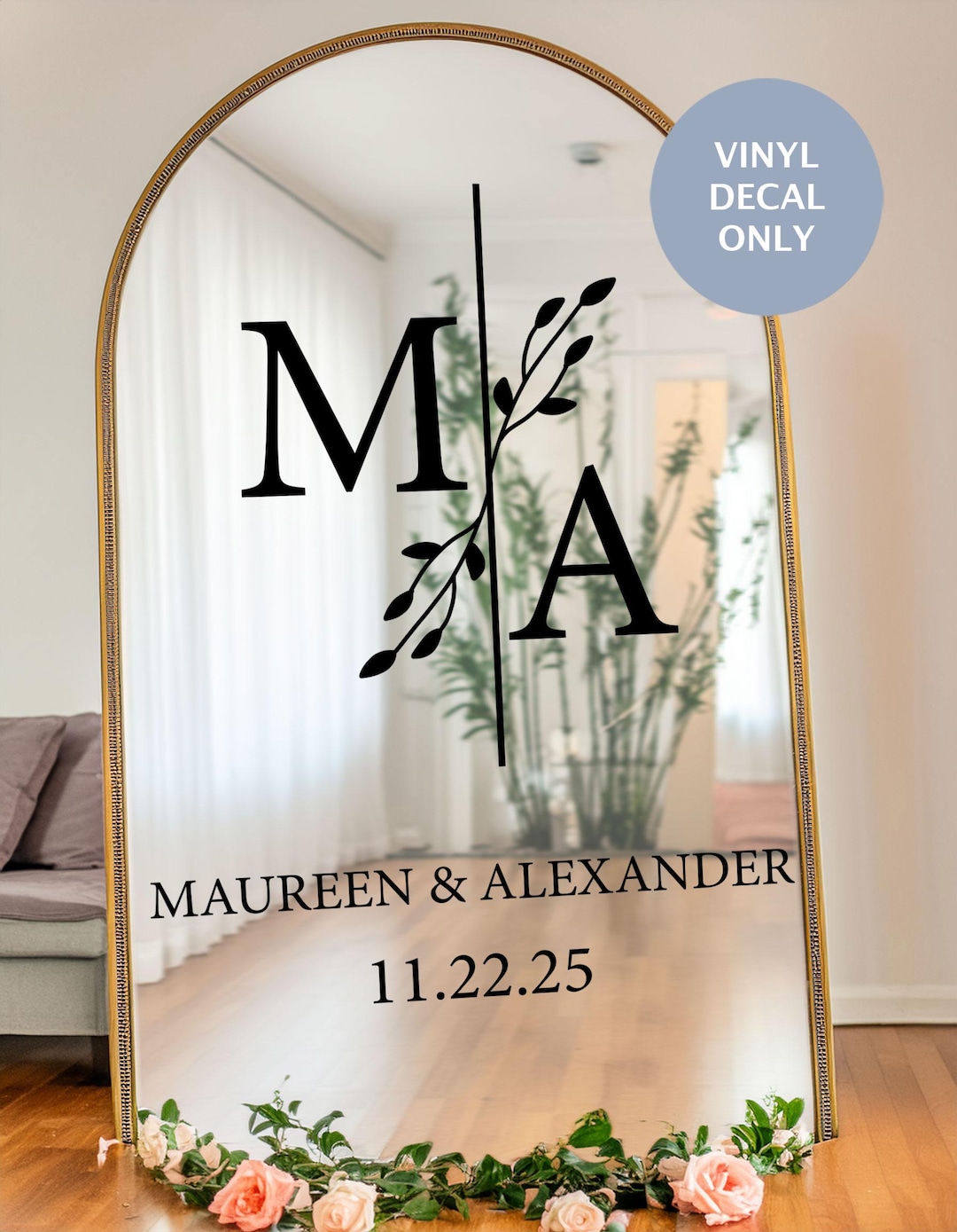 Personalized Wedding Monogram Sticker With Floral Vine Design, Rustic ...