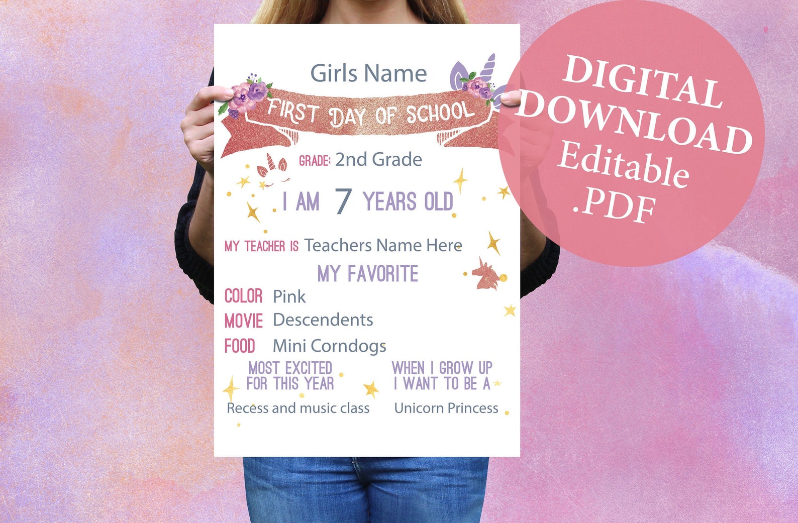First Day of School Sign Printable Unicorn Back to School - Etsy