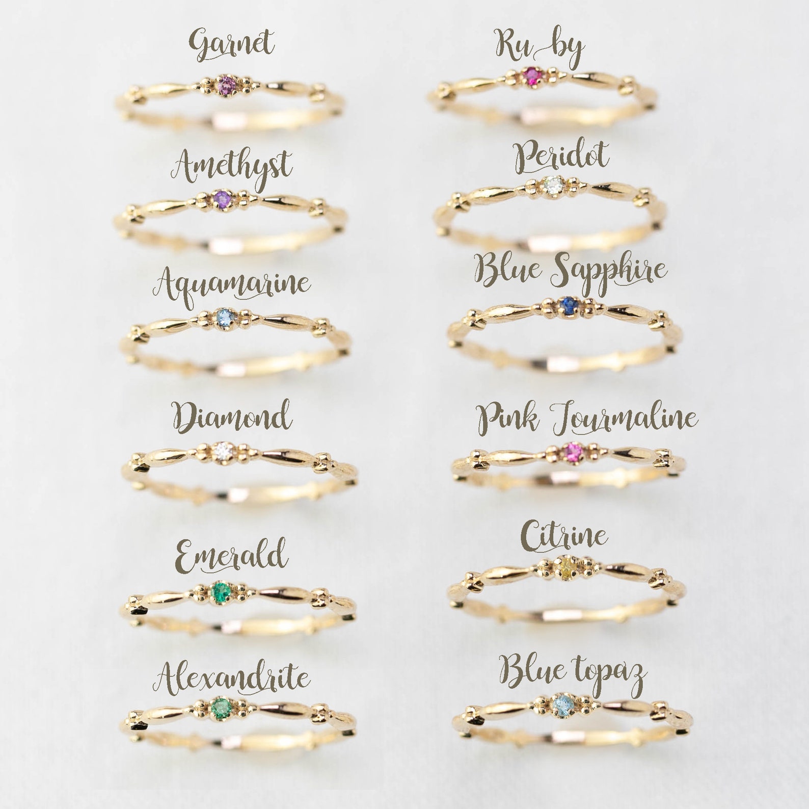 Two Birthstone Stackable Ring Double Birthstone Stack Ring - Etsy